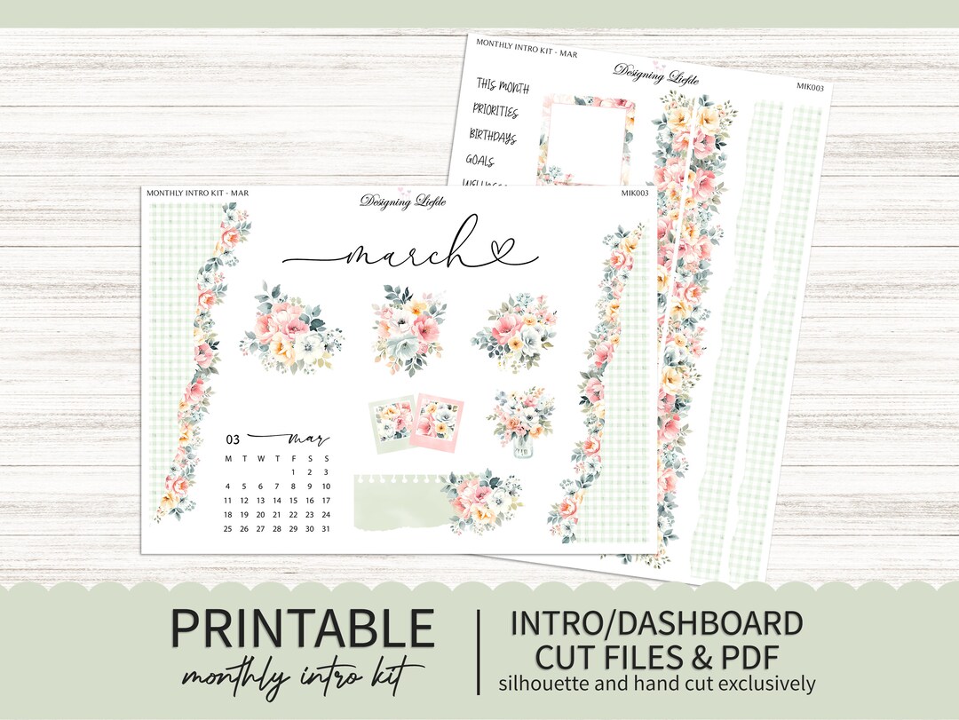 March Intro / Dashboard Monthly Printable Planner Sticker Kit Any ...