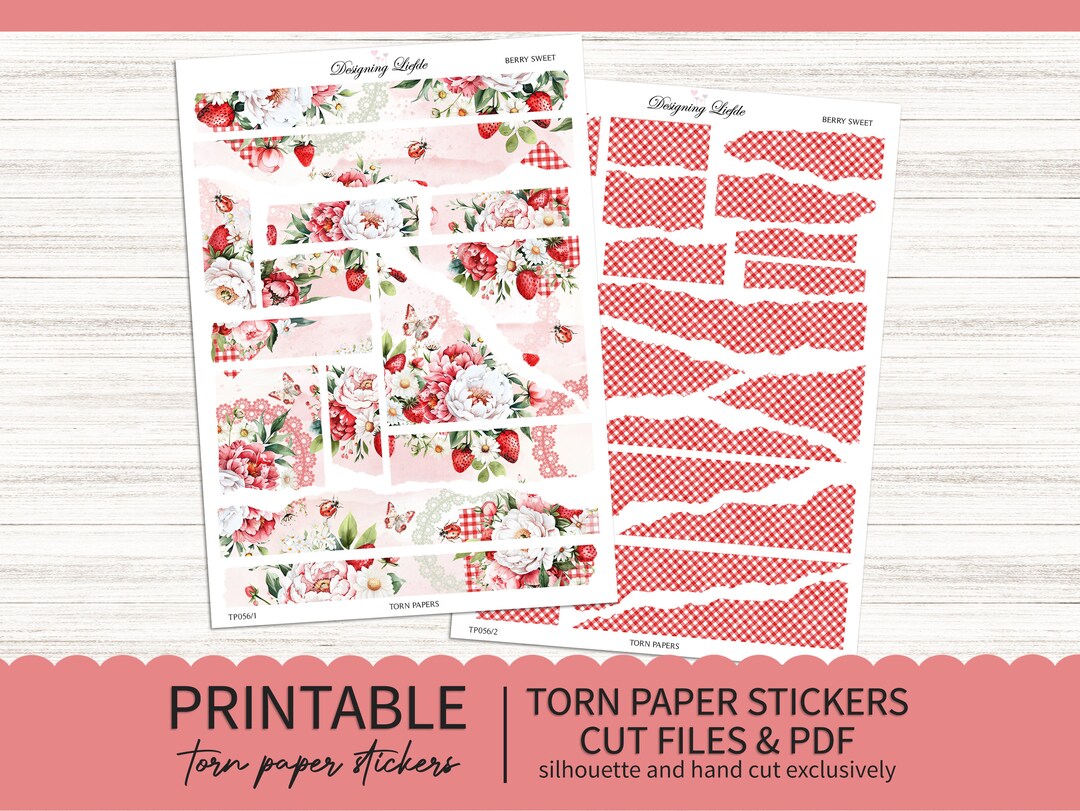 Printable Torn Paper Stickers - Berry Sweet - Any Planner - Etsy