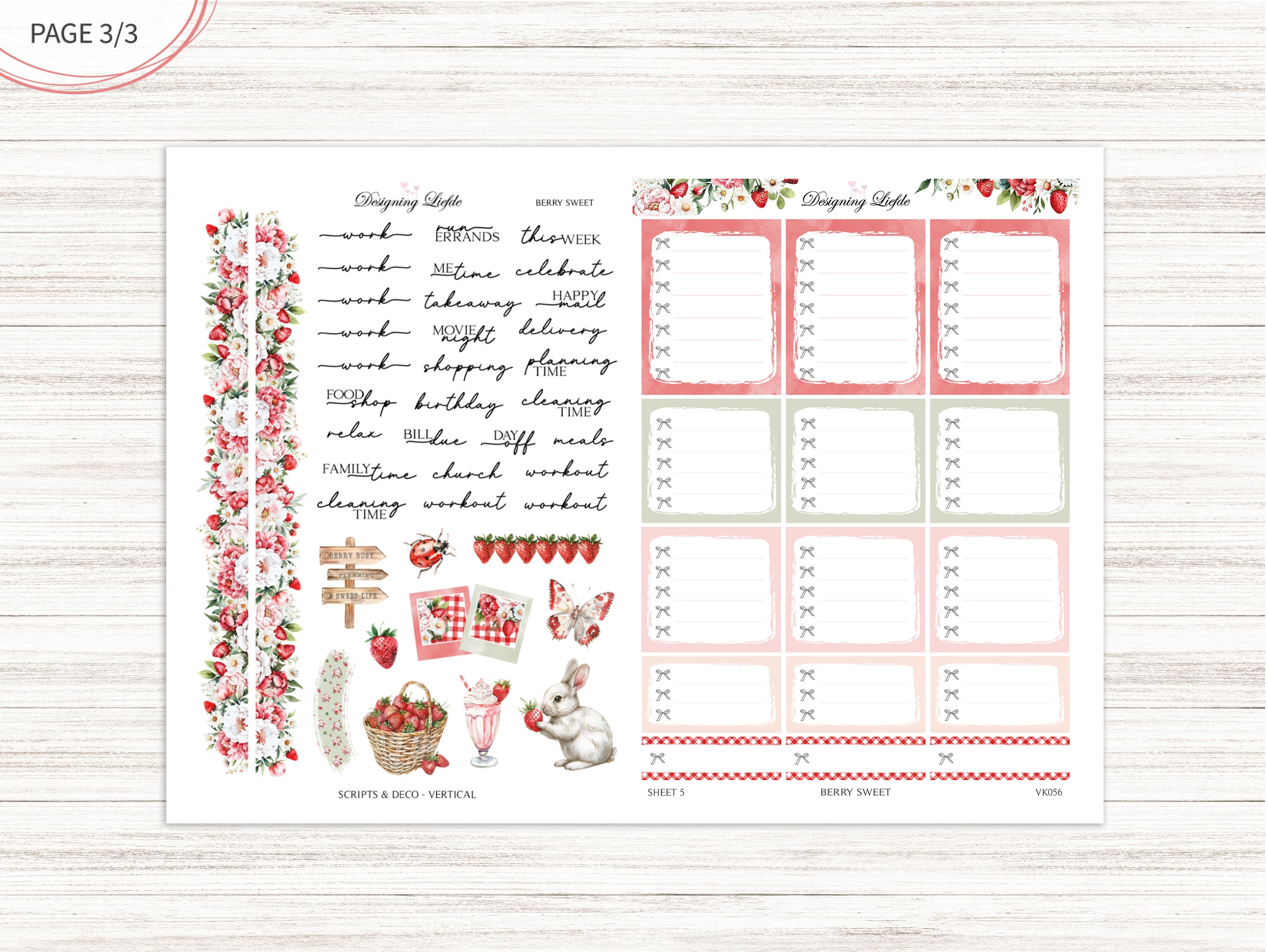 Berry Sweet Printable Weekly Planner Sticker Kit for 7X9 / A5W Vertical ...