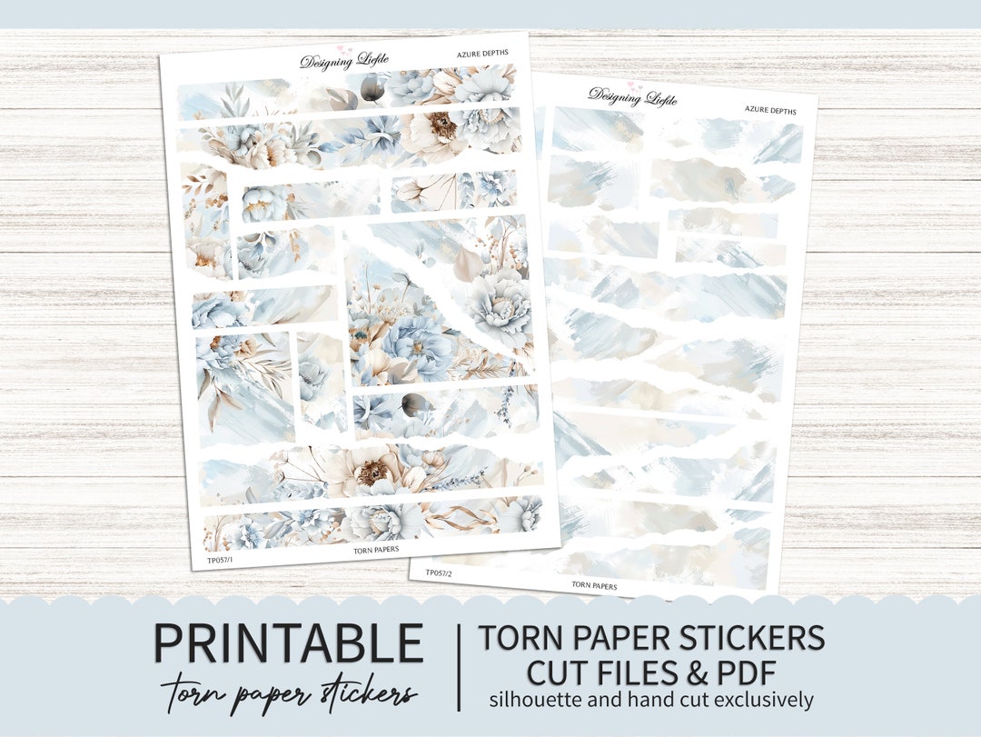 Printable Torn Paper Stickers - Azure Depths - Any Planner - Etsy