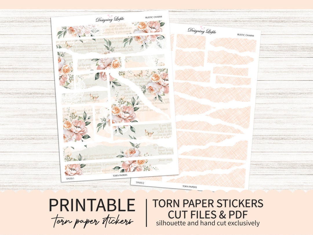Printable Torn Paper Stickers - Rustic Charm - Any Planner - Etsy