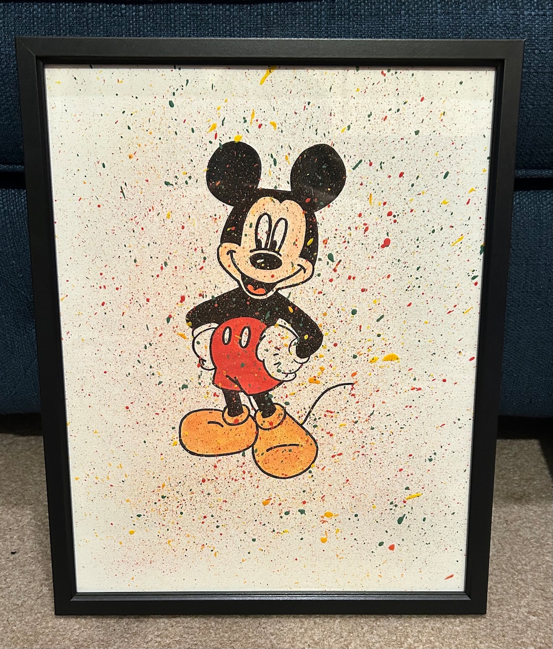 Mickey Mouse Handmade Acrylic Painting in Contemporary Glass Frame Wall ...