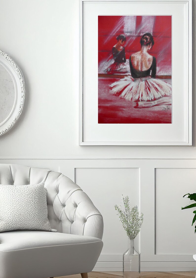 Red Studio Ballerina Pastel | Ballet Dancer Printable Wall Art | Mirror ...