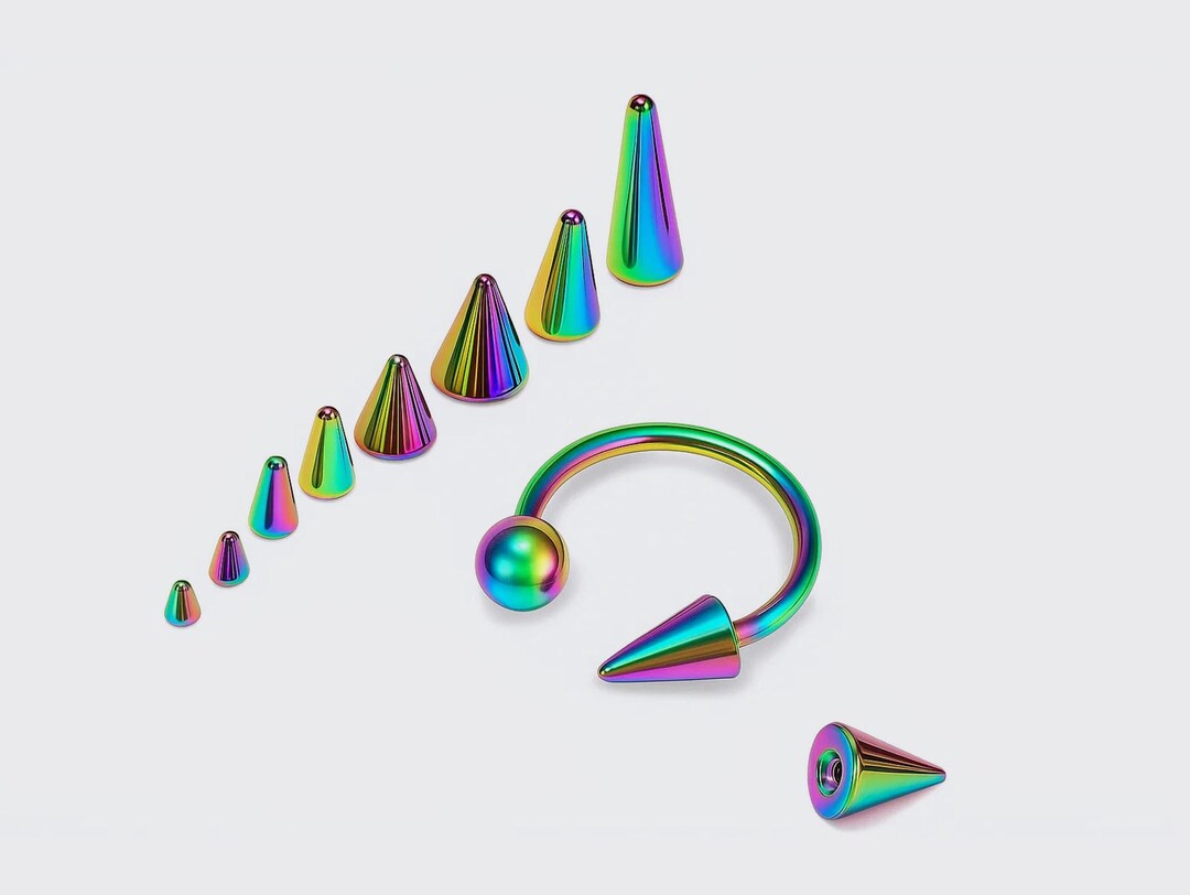 Rainbow Titanium Spike Lip Ring: Horseshoe Barbell, Helix Jewelry - Etsy