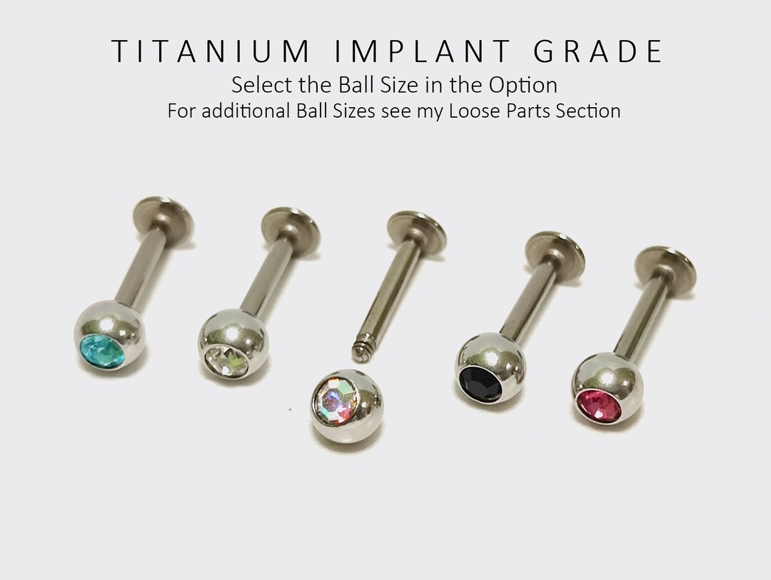 Labret Stud Lip Piercing With Gem Crystals - Titanium Implant - Body ...