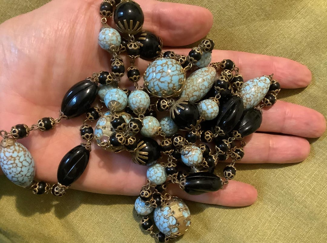 Antique Bohemian Czech Hubbell Bead Faux Turquoise Necklace - Etsy