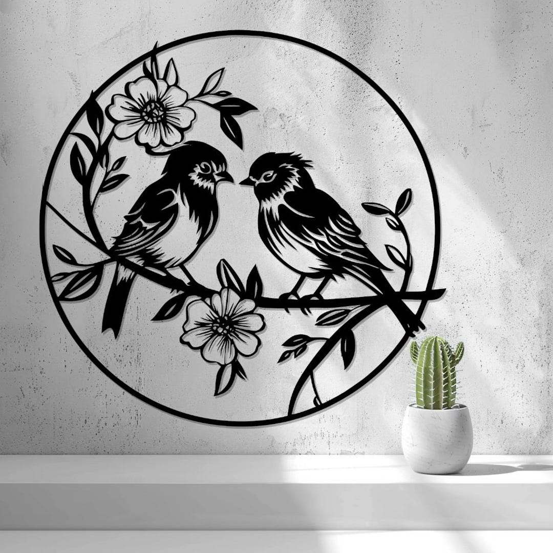 Birds Wall Decoration – 3D Print Wall Art | Romantic Mural | Flowers ...