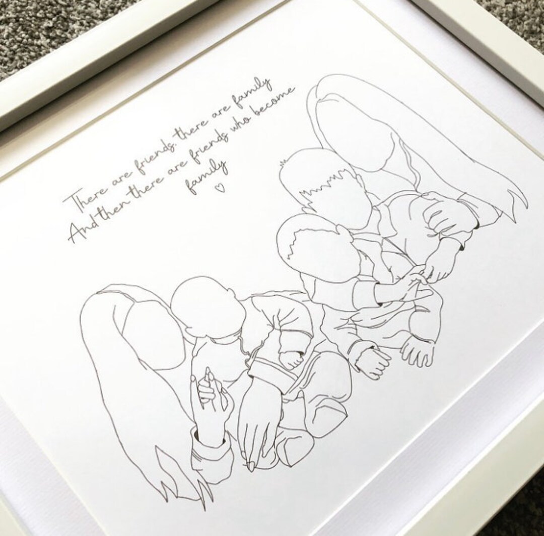 Custom Outline Gift Print Family Linework Print Family Portrait Photo ...