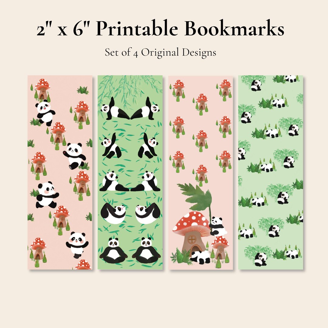 Printable Panda Bookmarks Set of 4 | Cute 2x6 Animal Bookmark PDF ...