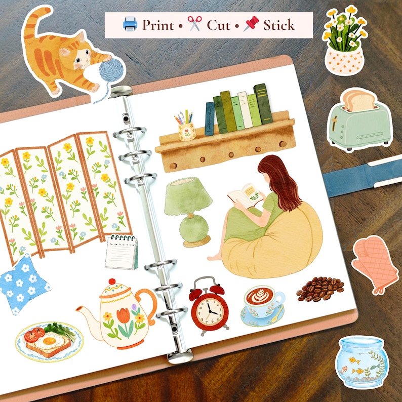 Printable Cozy Home Sticker Sheet | Planner & Journal Stickers, Hygge ...