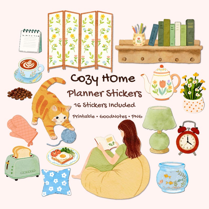 Printable Cozy Home Sticker Sheet | Planner & Journal Stickers, Hygge ...