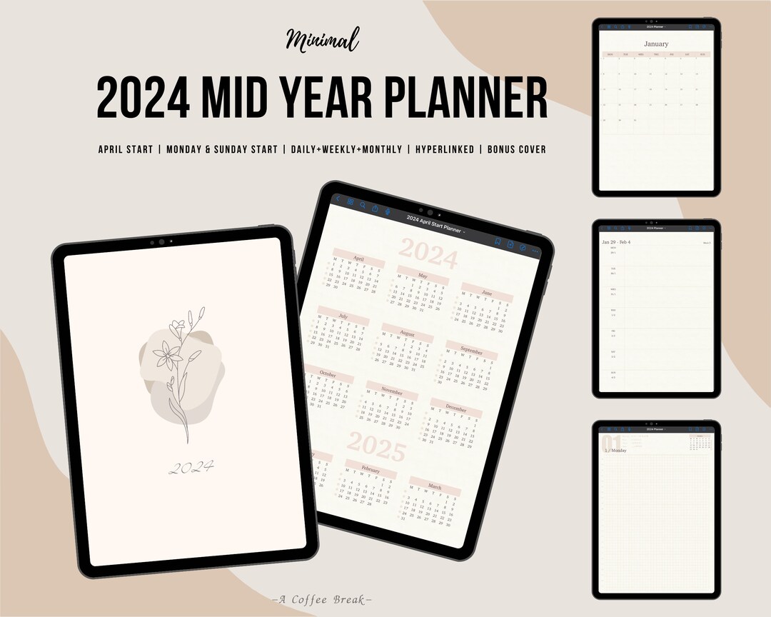 2024 Mid Year Planner, Digital Planner, Minimalist, Mid Year Planner ...