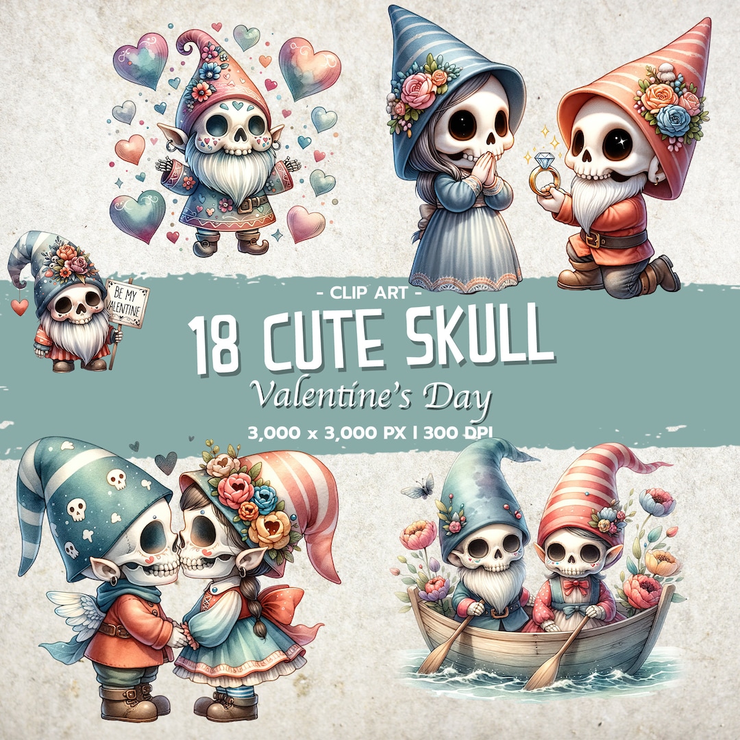 18 Cute Skull Valentine's Day Clip Art, Cute Zombie Clipart, Valentines ...