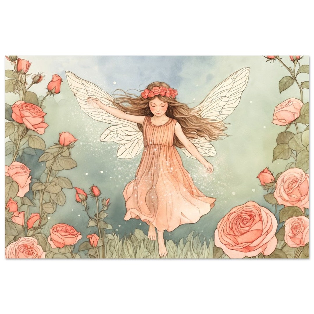 Rose Flower Fairy Poster, Flower of the Month of June, Gifts for Girls ...