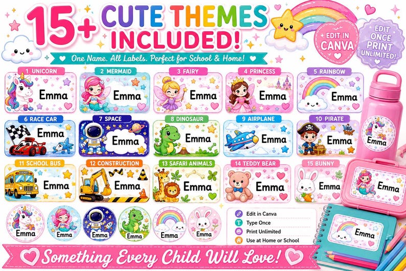 Editable Kawaii School Labels, Printable Name Labels Bundle, School ...