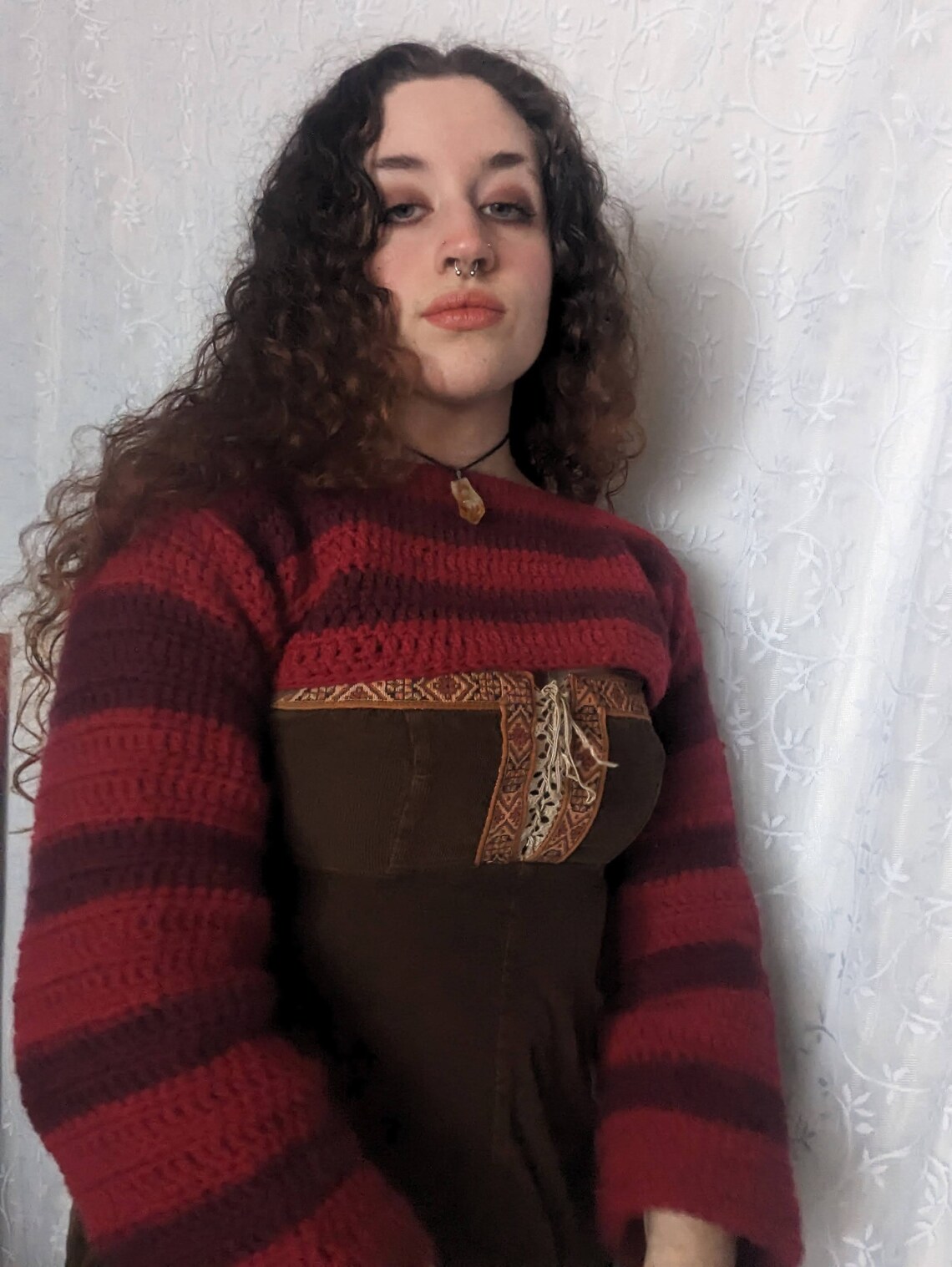 Crochet Red Shrug Sleeves Cute Alt Handmade Red and Maroon Bolero Shrug ...