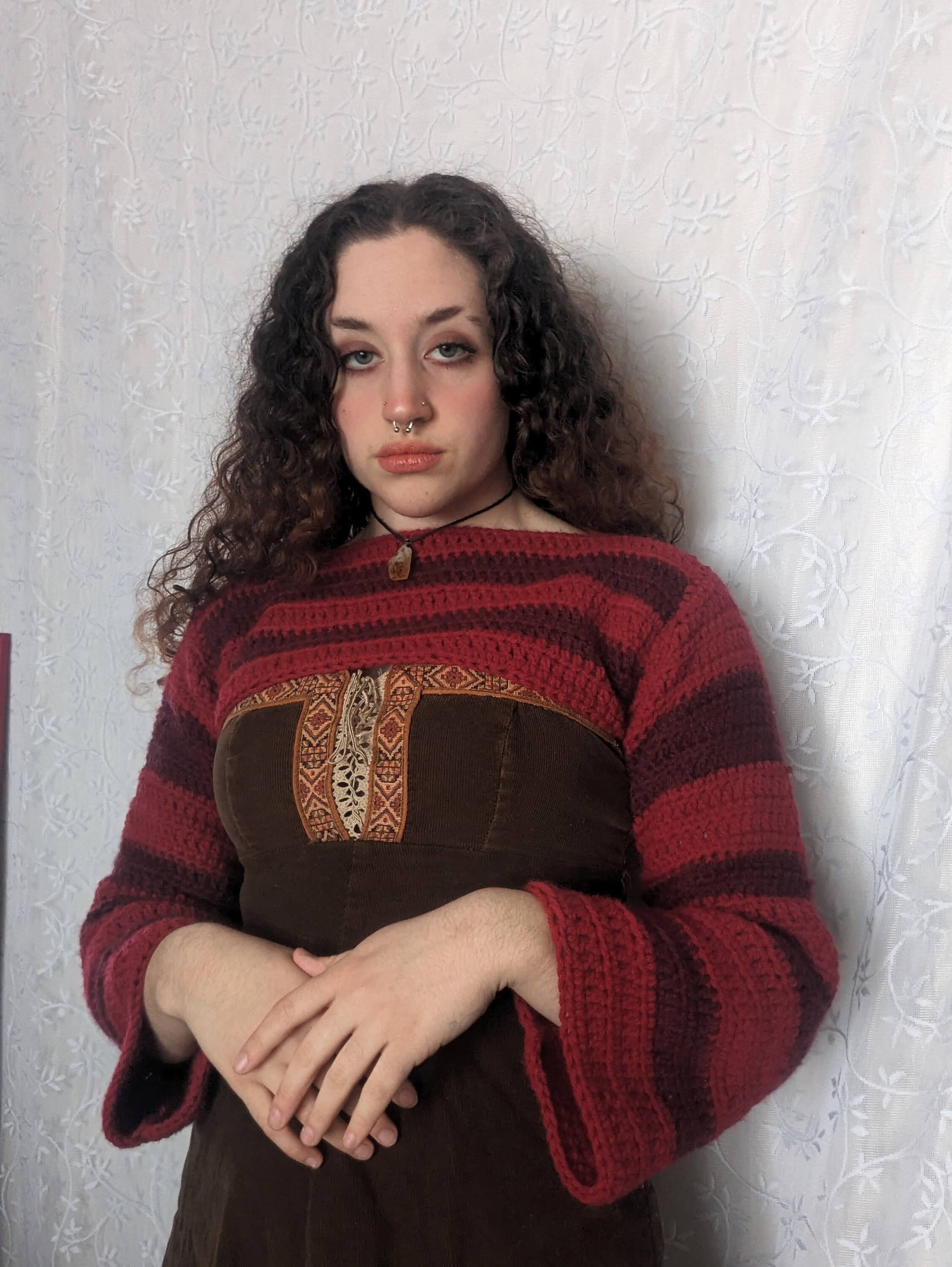 Crochet Red Shrug Sleeves Cute Alt Handmade Red and Maroon Bolero Shrug ...