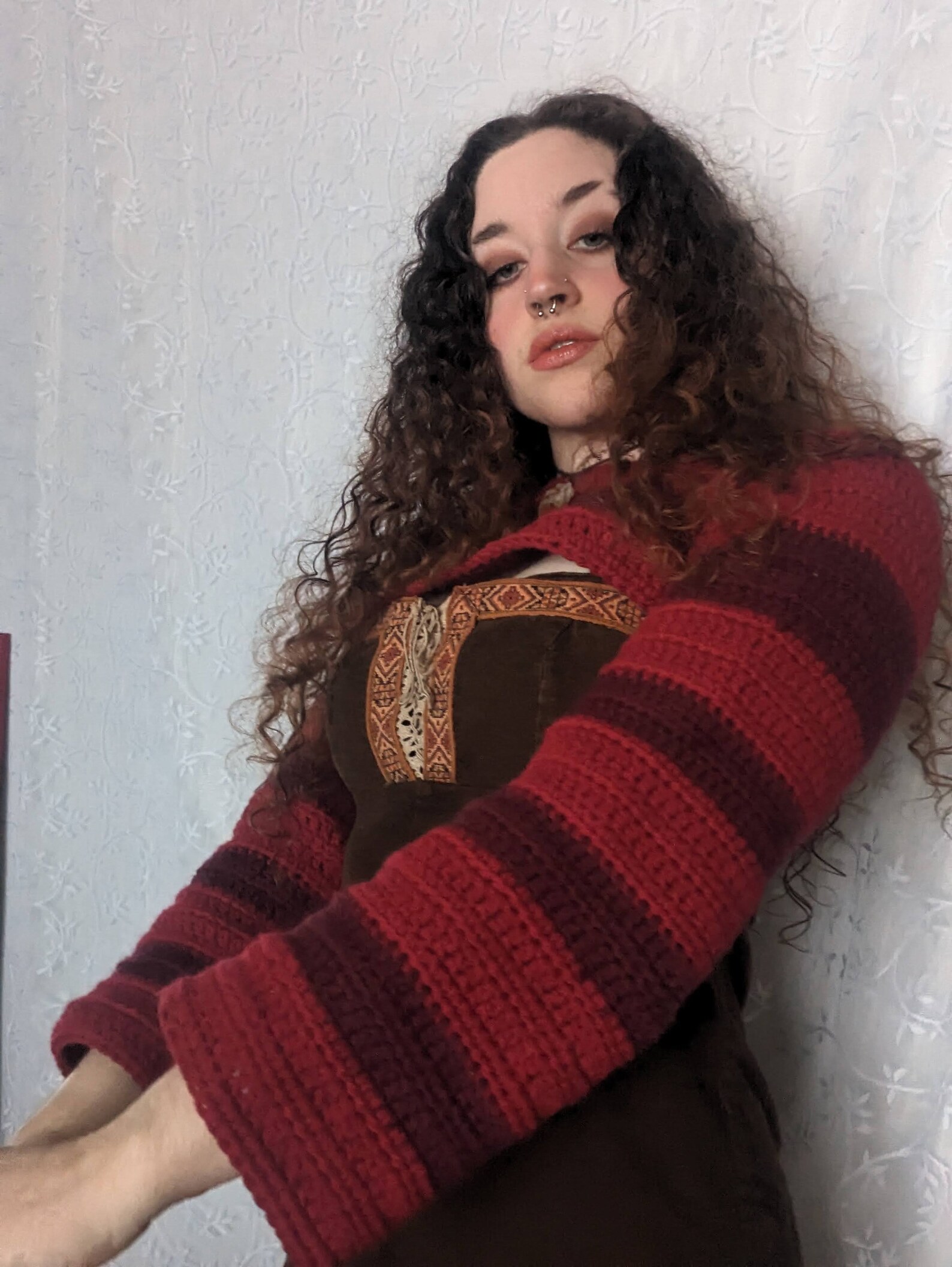 Crochet Red Shrug Sleeves Cute Alt Handmade Red and Maroon Bolero Shrug ...