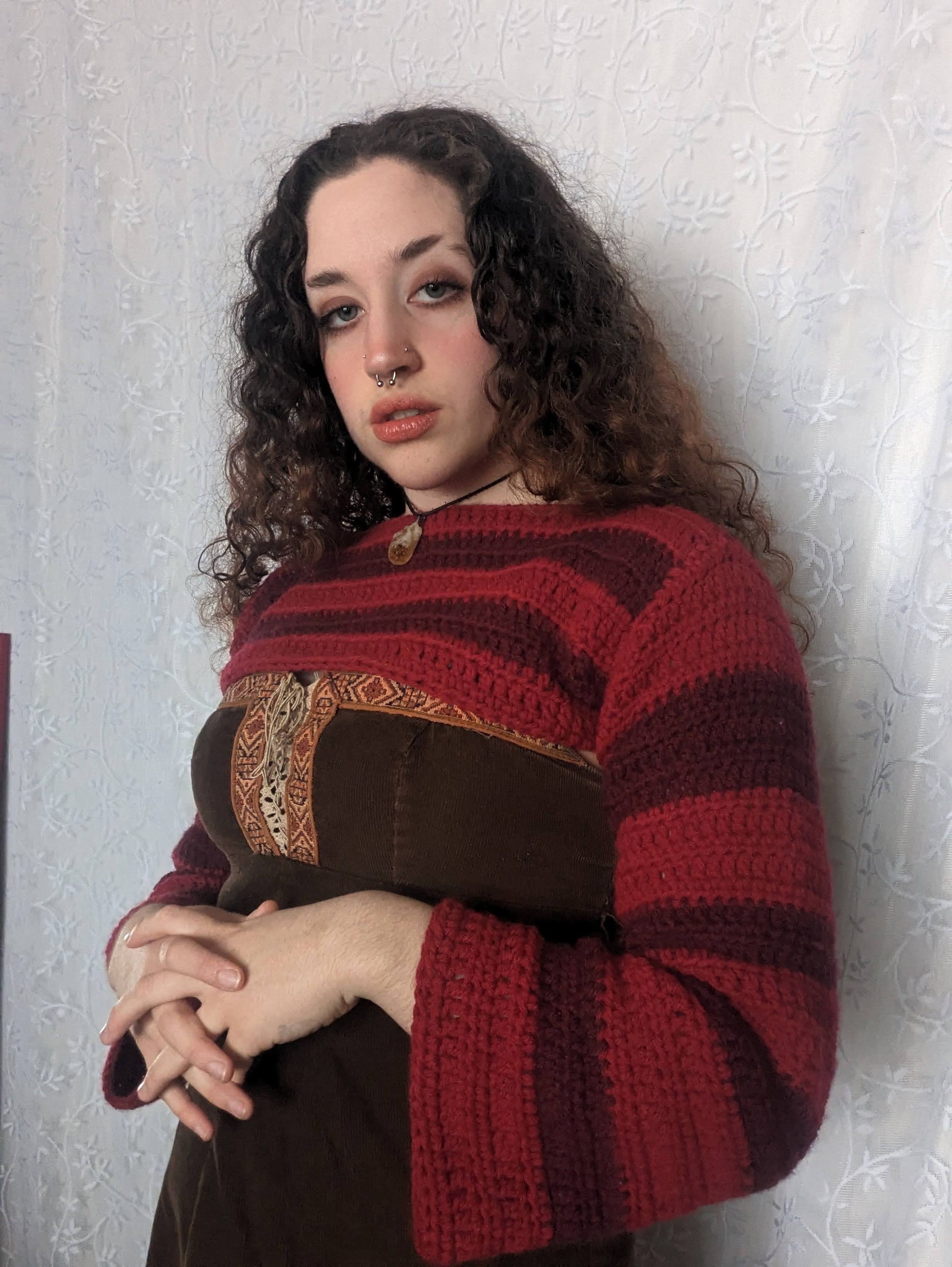 Crochet Red Shrug Sleeves Cute Alt Handmade Red and Maroon Bolero Shrug ...