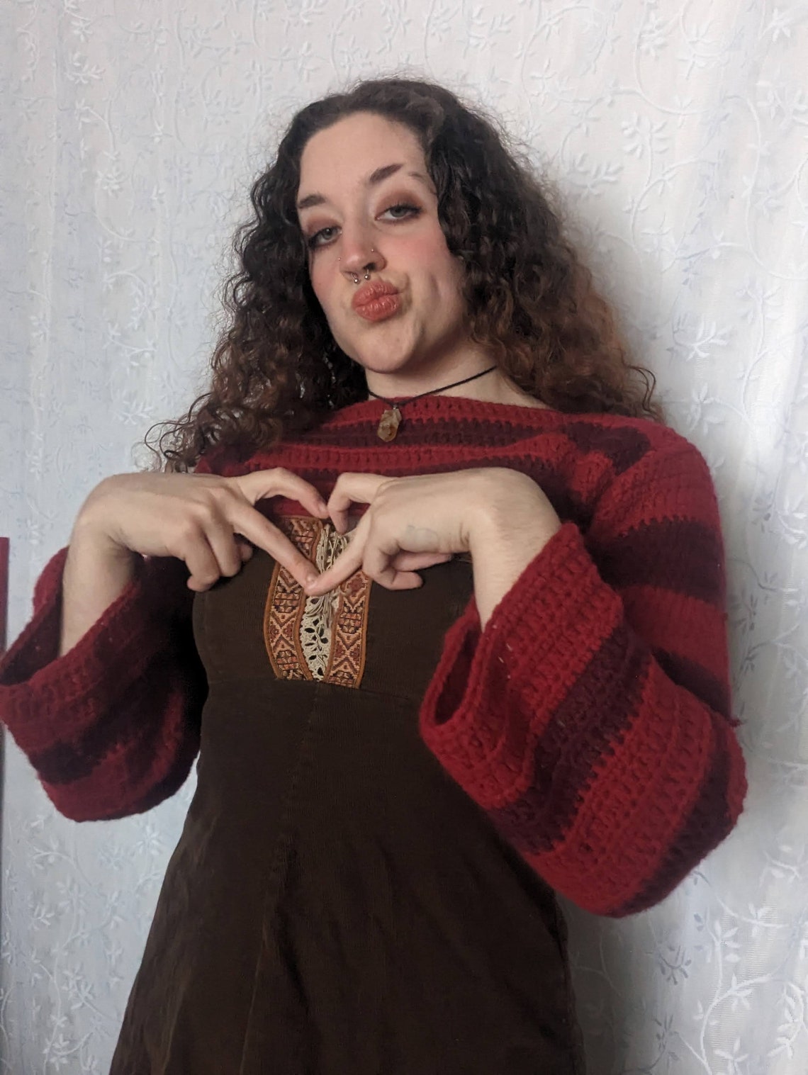 Crochet Red Shrug Sleeves Cute Alt Handmade Red and Maroon Bolero Shrug ...