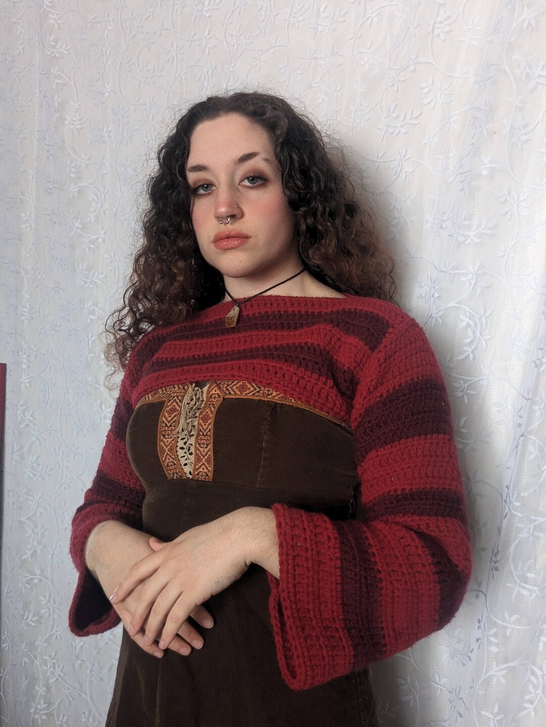 Crochet Red Shrug Sleeves Cute Alt Handmade Red and Maroon Bolero Shrug ...