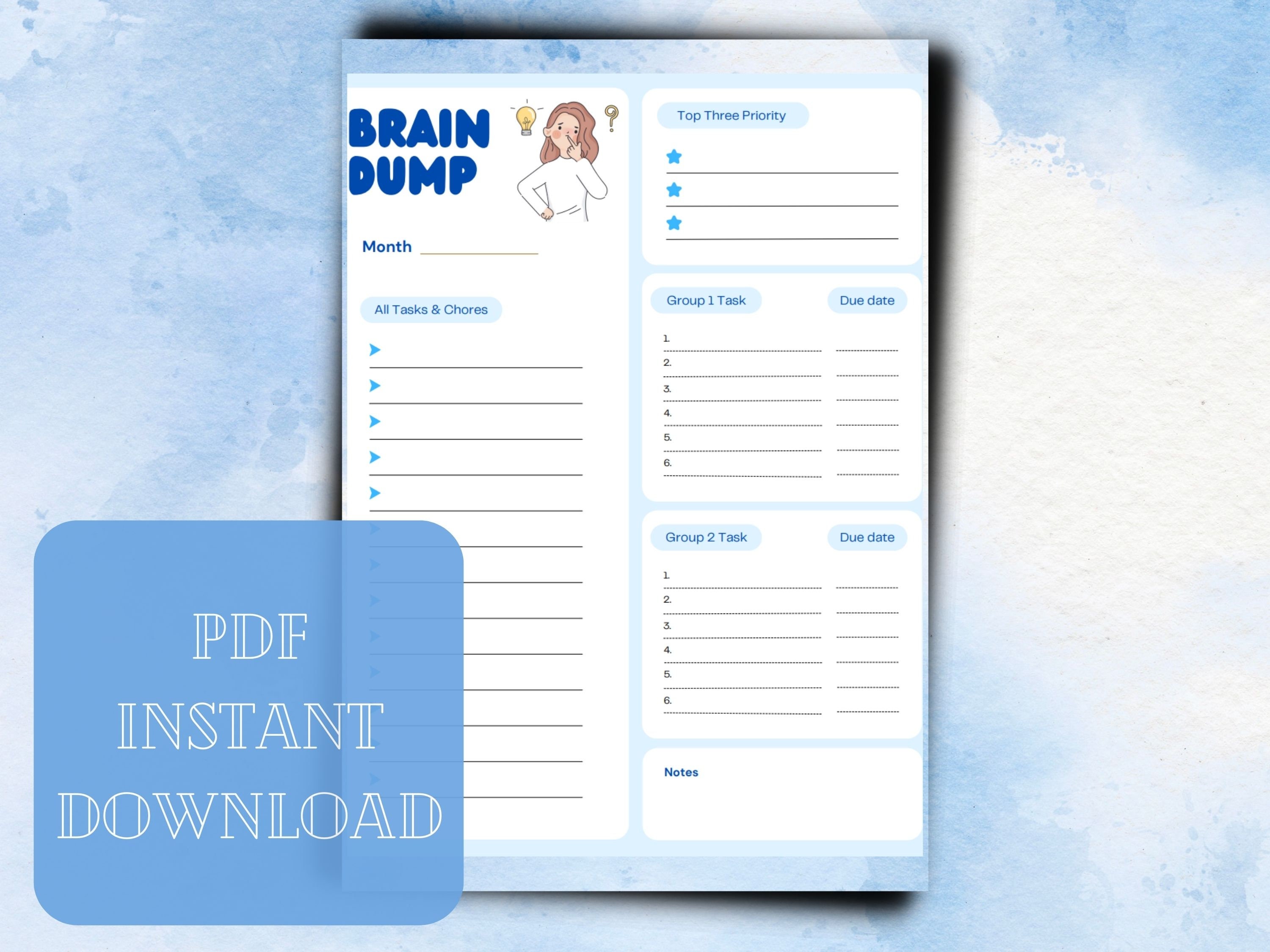 Printable Brain Dump Worksheet PDF Download - Etsy
