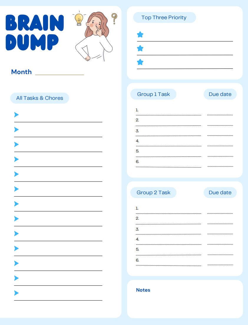 Printable Brain Dump Worksheet PDF Download - Etsy