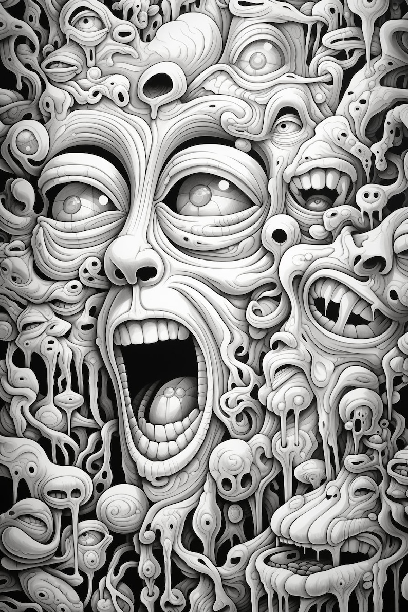 35 Trippy Coloring Pages , Adults Coloring Book, Grayscale Coloring ...