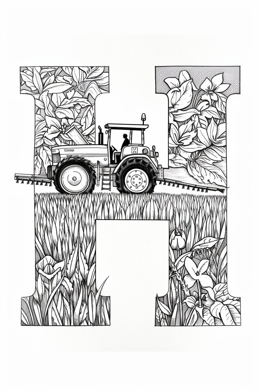 Tractor Alphabet- 26 Grayscale Coloring Pages, Farm Vehicle Alphabet ...