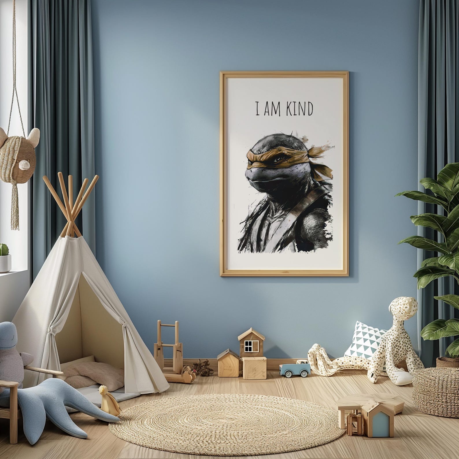 Turtle Affirmation 'I Am Kind' , Boys Room Decor, I Am Kind Ninja ...