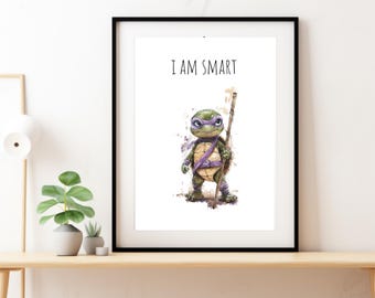 Turtle Affirmation 'I Am Smart' , Boys Room Decor, I Am Smart Ninja ...