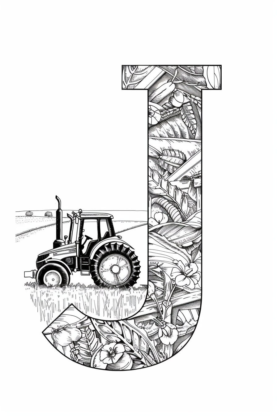 Tractor Alphabet 26 Grayscale Coloring Pages, Farm Vehicle Alphabet ...