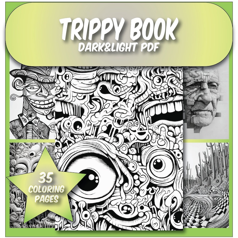 35 Trippy Coloring Pages , Adults Coloring Book, Grayscale Coloring ...