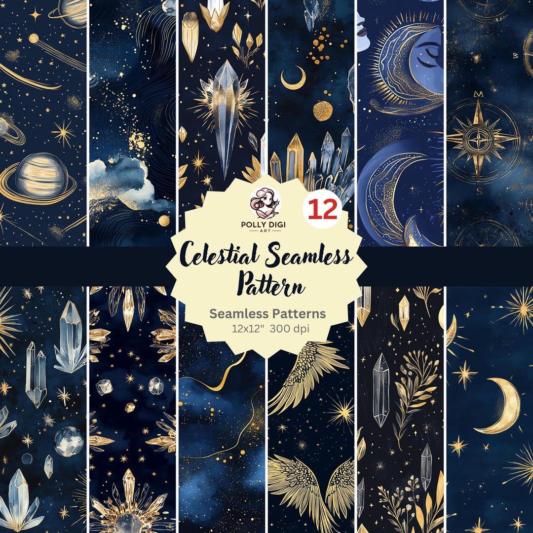 12 Celestial Seamless Pattern Watercolor Valentine Day JPG Download ...