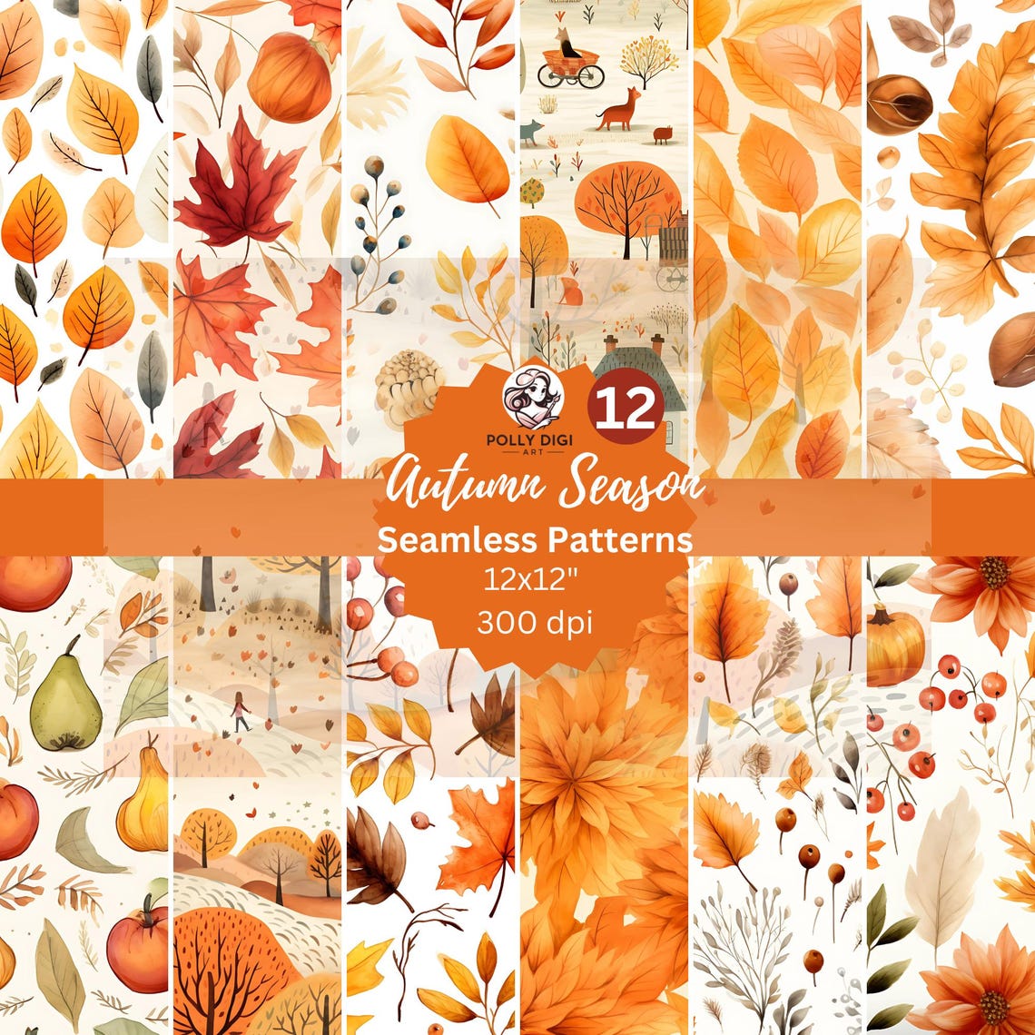 12 Autumn Season Patterns Seamless Watercolor JPG Download Instant ...