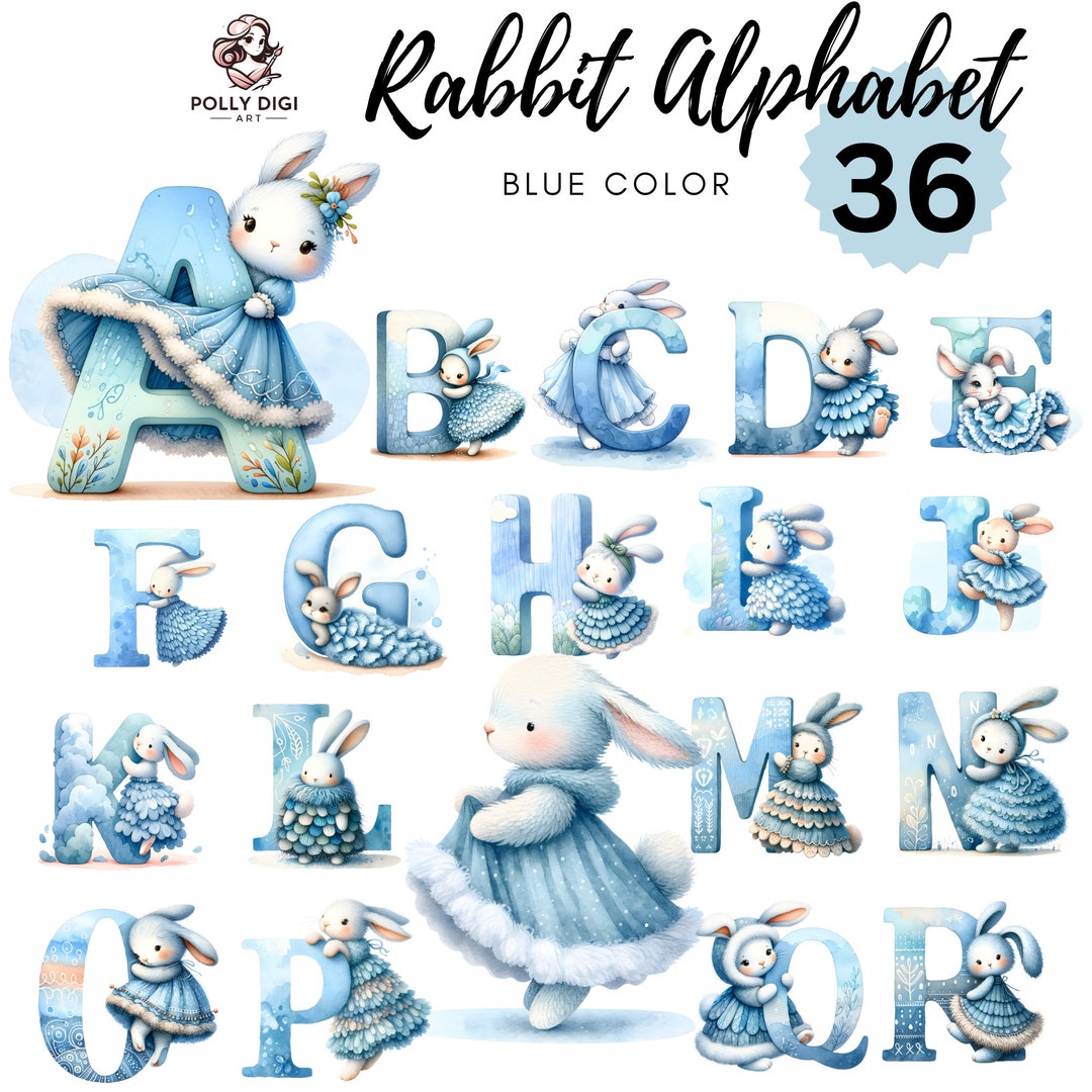 Bunny Rabbit Clipart Alphabet PNG, PNG Letters, Blue Font, Blue Rabbit ...