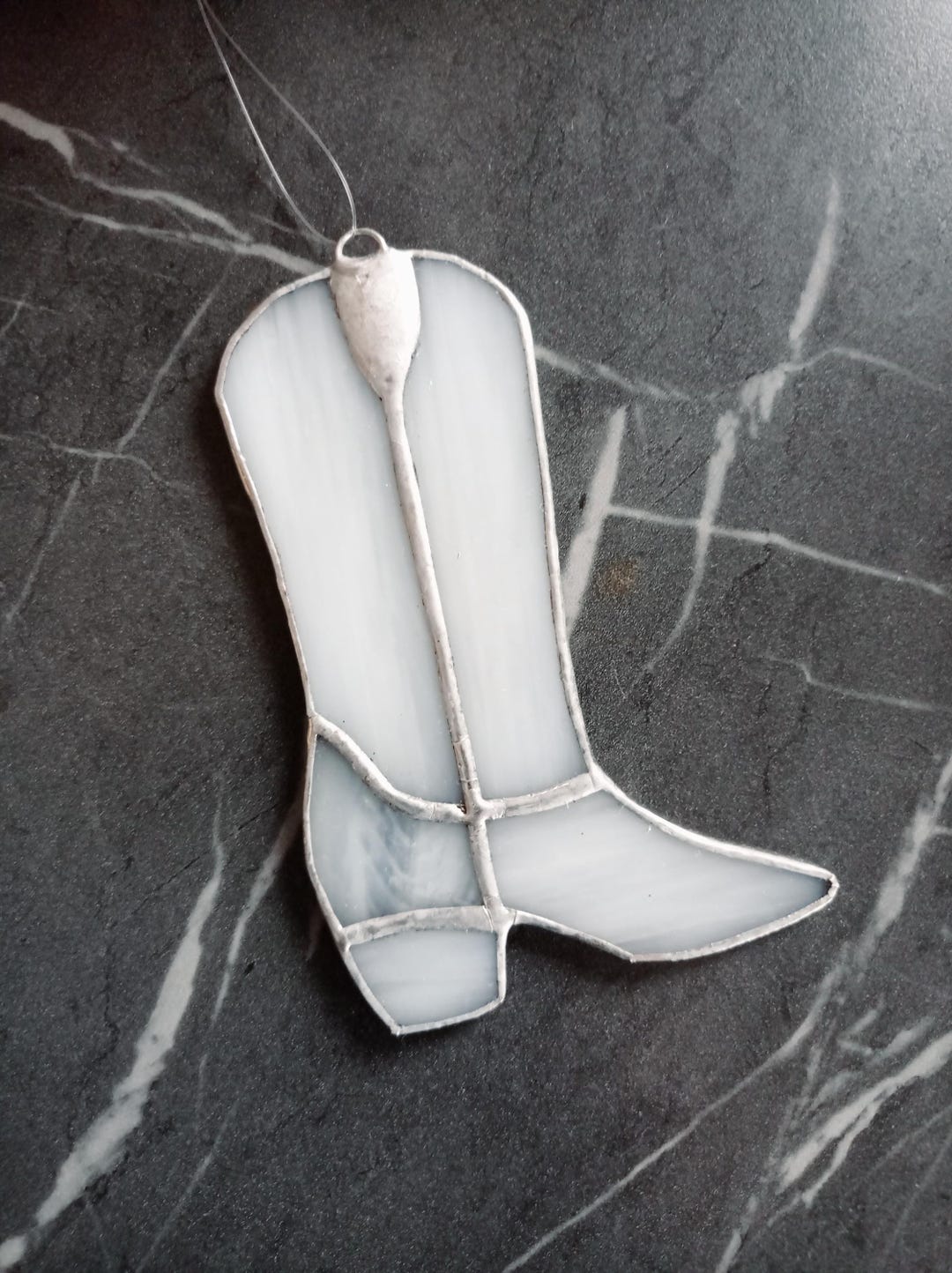 White Cowboy Boot Stained Glass - Etsy