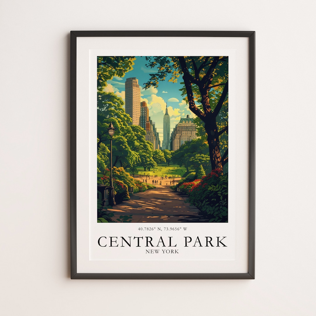 Central Park, New York Retro Poster Printable Wall Art Digital Wall Art ...
