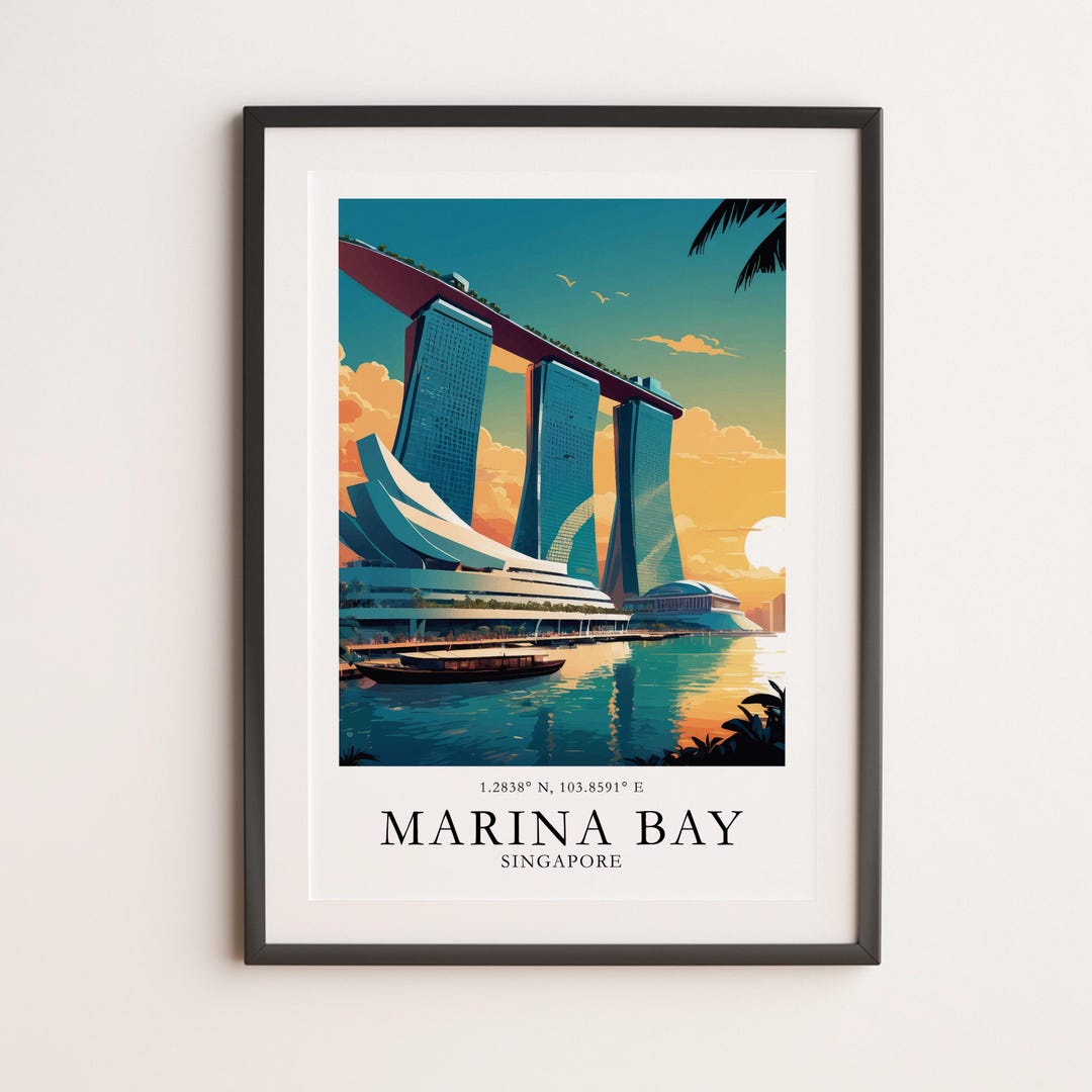 Marina Bay, Singapore Retro Poster Printable Wall Art Digital Wall Art ...