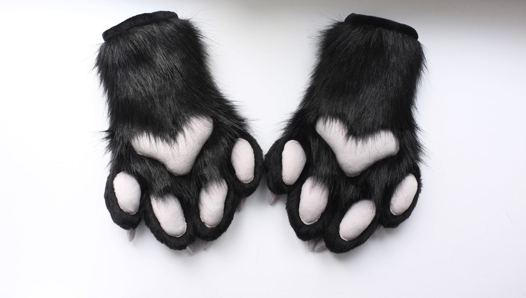 Furry Wolf Paws, Black Furry Gloves - Etsy