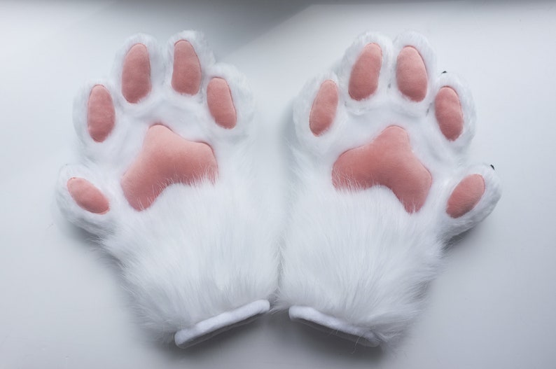 White Five Finger Paws, Paw Gloves White, Fluffy Fursuit Paws, Fursuit ...