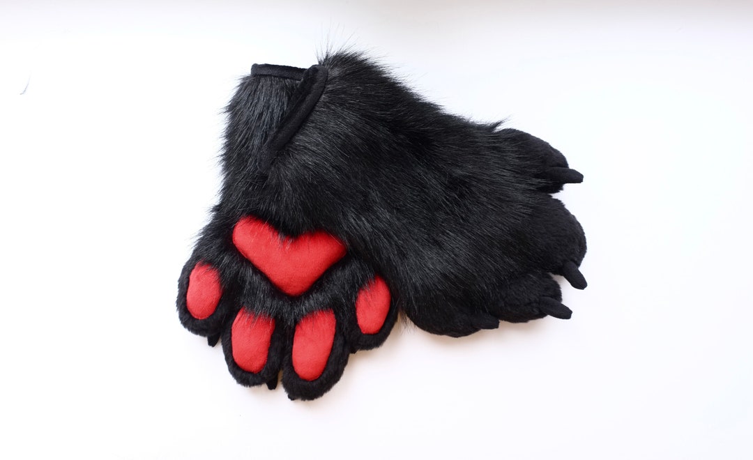 Red Puffy Paws, Fursuit Paws Black, Furry Paws Red - Etsy