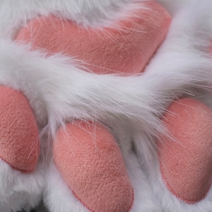 White Faux Fur Fursuit Paws: Salmon Pink Pads, Minky Claws - Etsy