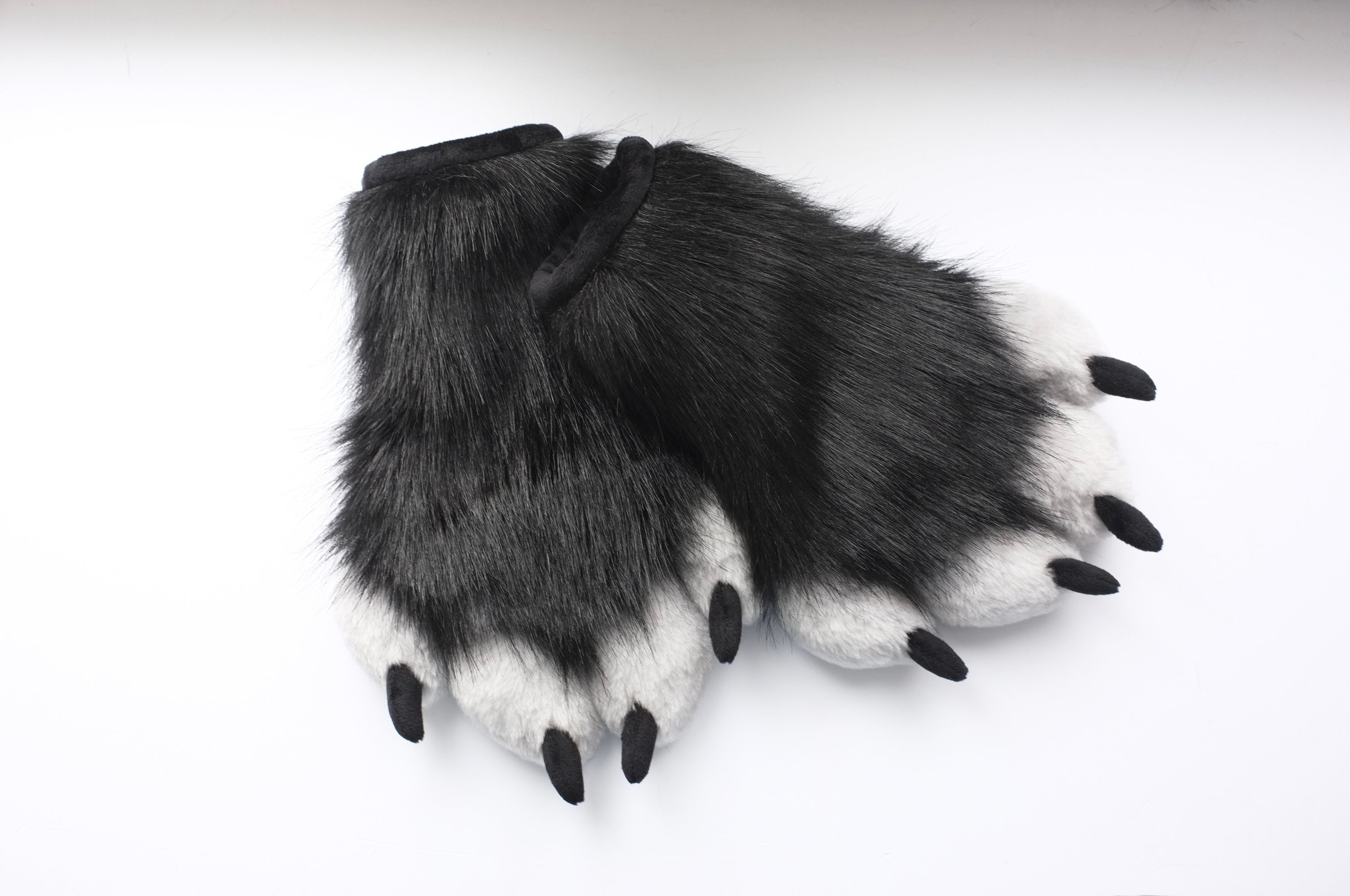 Black Grey Fursuit Paws, Wolf Paws, Grey Fur Paws - Etsy