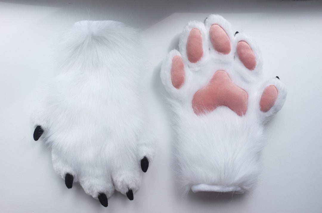 White Five Finger Paws, Paw Gloves White, Fluffy Fursuit Paws, Fursuit ...