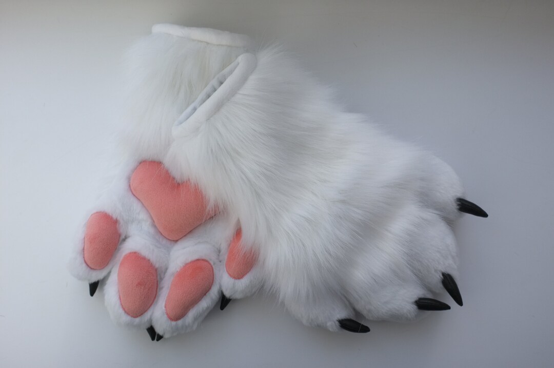 White Four Finger Furry Paws, Fur Handpaws With Salmon Pink Pads - Etsy