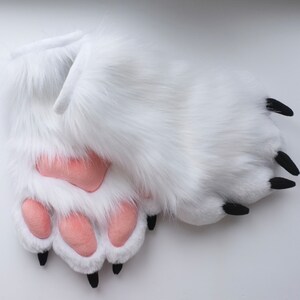 White Faux Fur Fursuit Paws: Salmon Pink Pads, Minky Claws - Etsy