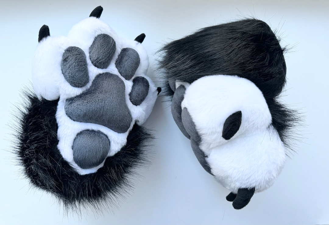 Black Furry Paws, White Grey Fluffy Feet Paws, Fur Paw Socks - Etsy