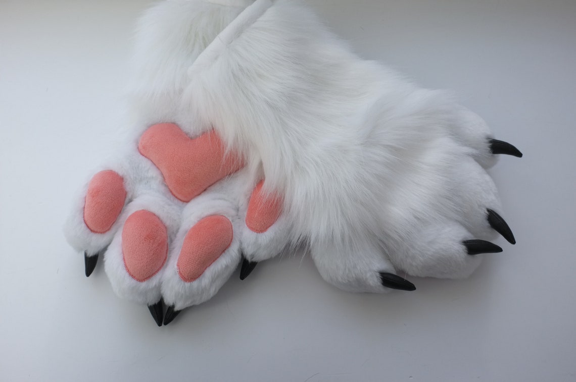 White Four Finger Furry Paws, Fur Handpaws With Salmon Pink Pads - Etsy