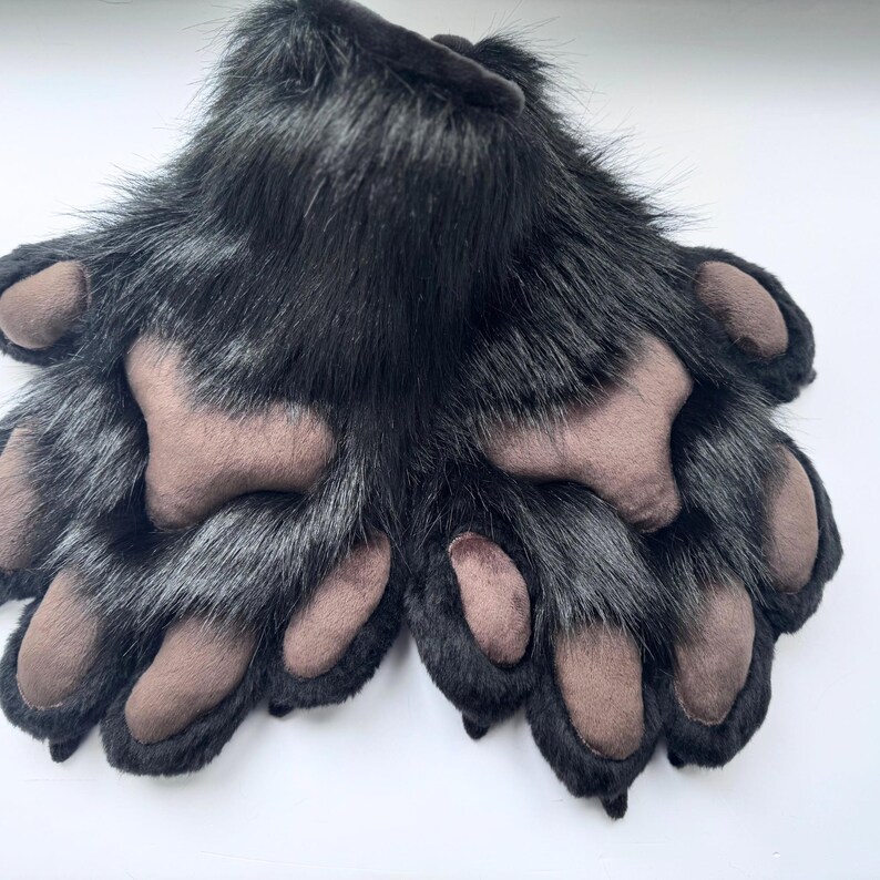Realistic Black Fursuit Paws With Brown Paw Pads, Handmade Animal Paw ...